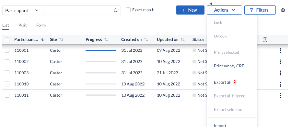How to export Participant Data in CDMS – Castor