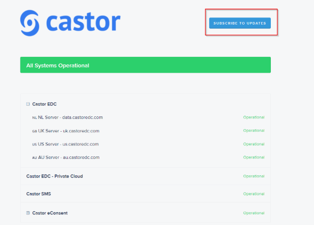 Can i check the operational status of castor products: EDC/CDMS – Castor
