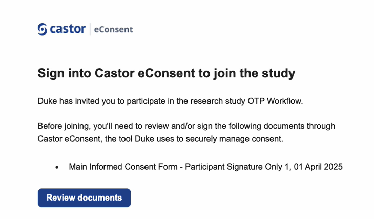 Castor eConsent OTP (One Time Password) Flow Overview – Castor